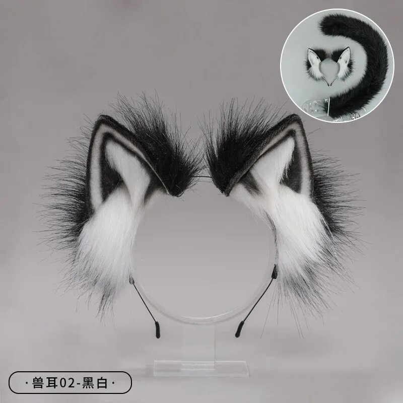 Плюшевый лисий хвост для косплея Белый, black and white