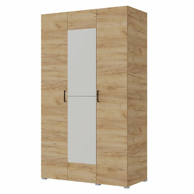 Шкаф 3ств 1200 Бостон с зеркалом, цвет Крафт золотой (2 ящика+полки М+штанга)