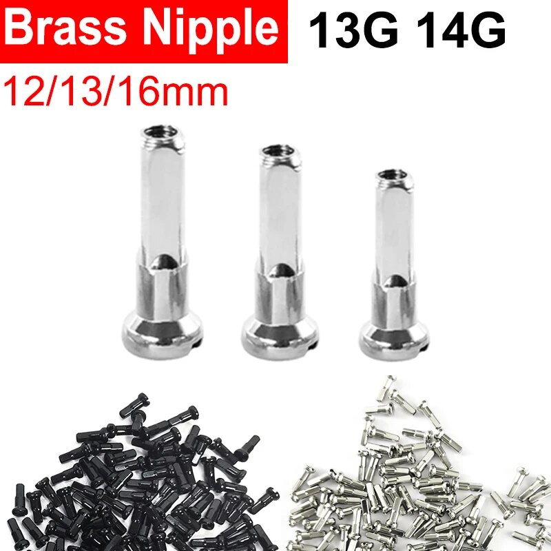 Латунные ниппели для спиц велосипеда 50 шт. серебристо-черные 12/13/16 мм 14G 16mm Silver 50pc