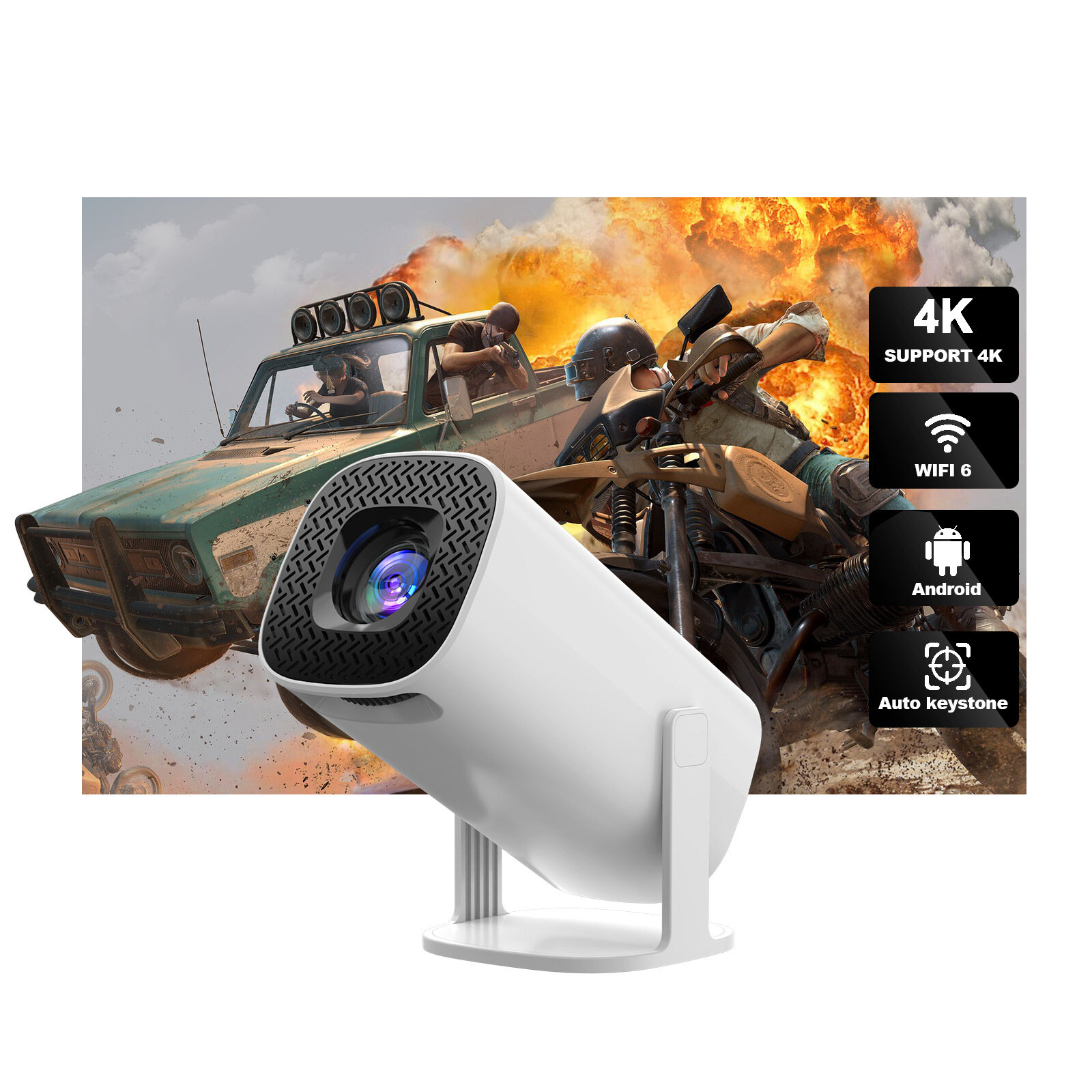 Новый портативный домашний мини-проектор P30 4K WiFi6 HD с Android 14, 5G и Bluetooth.