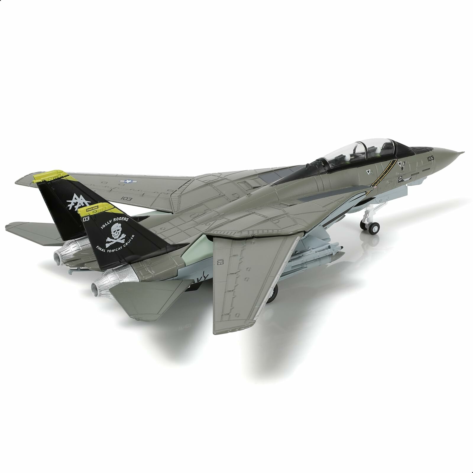 F-14A Tomcat 1 / 100 Metal Airplane Model Kits with Stand VF-84 Jolly Rogers Diecast Alloy Fighter Model Jet Replica Предварительная сборка военного самолета Коллекция для показа или подарка