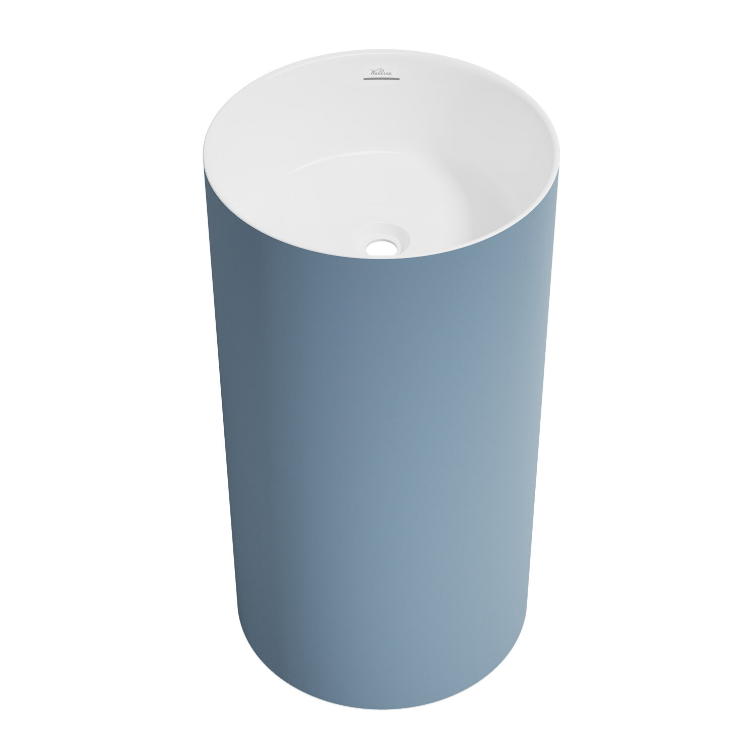 Круглая напольная раковина для ванной Wellsee Chalice Perfection 230621000: напольная отдельностоящая раковина моноблок из акрила, размер 45х45х85 см, чаша в цвете глянцевый белый (стенки матовые светло-синие)