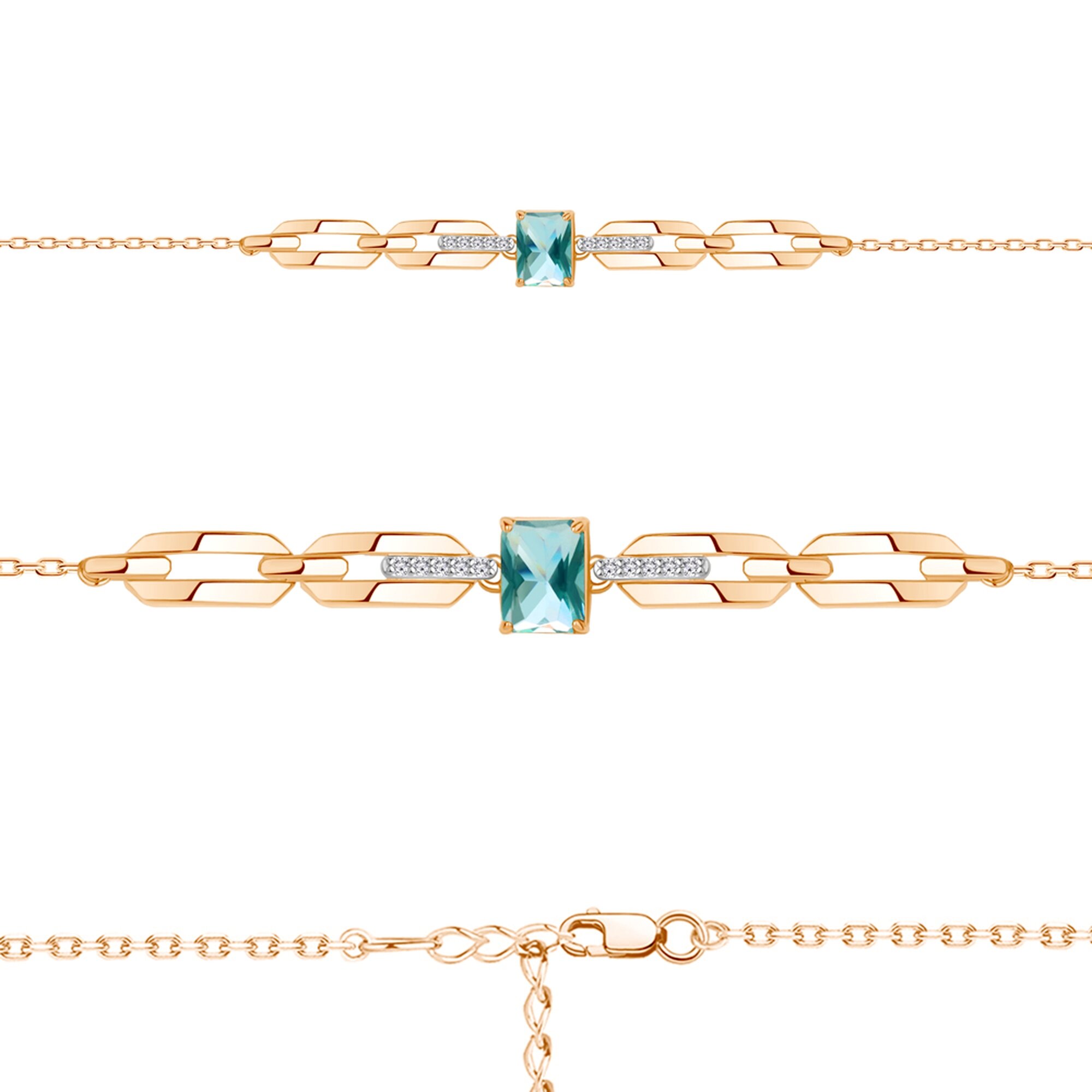 Браслет, серебро, 925 проба, золочение, турмалин, фианит