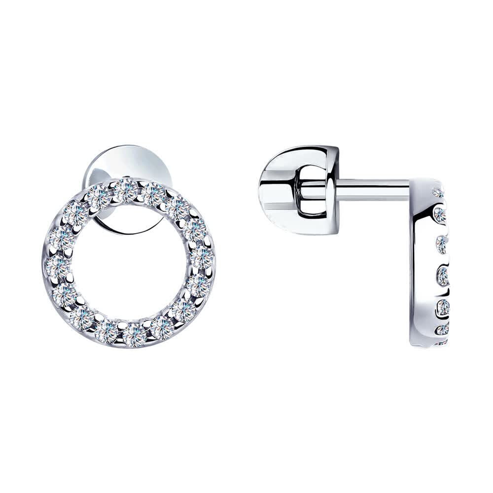 Серьги пусеты, серебро, 925 проба, родирование, фианит