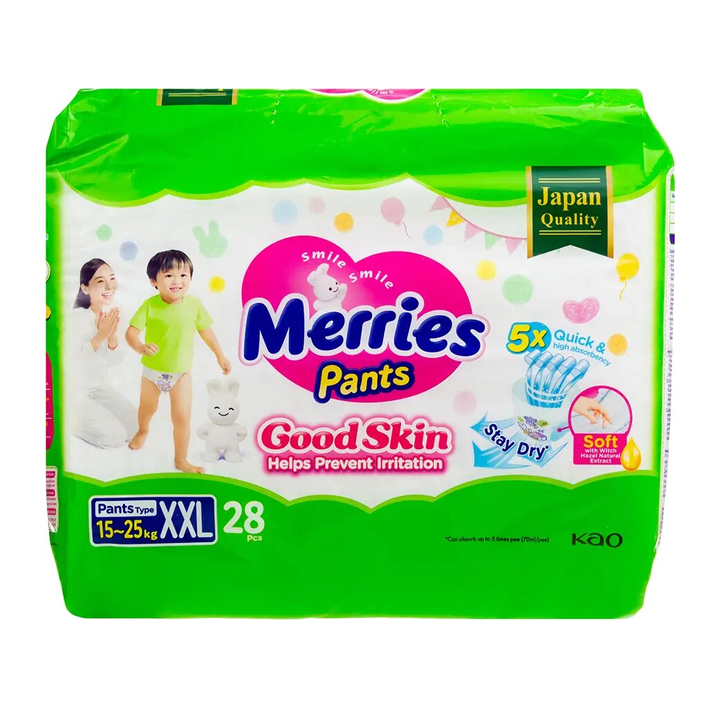Merries Трусики-подгузники Good Skin для детей р XXL (15-25 кг) 28 шт