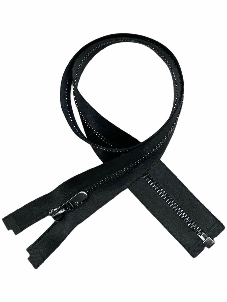 Молния металл,60см, тип 4, на атласной тесьме, черный, зубья темный металл,1 замок. Италия.1шт.