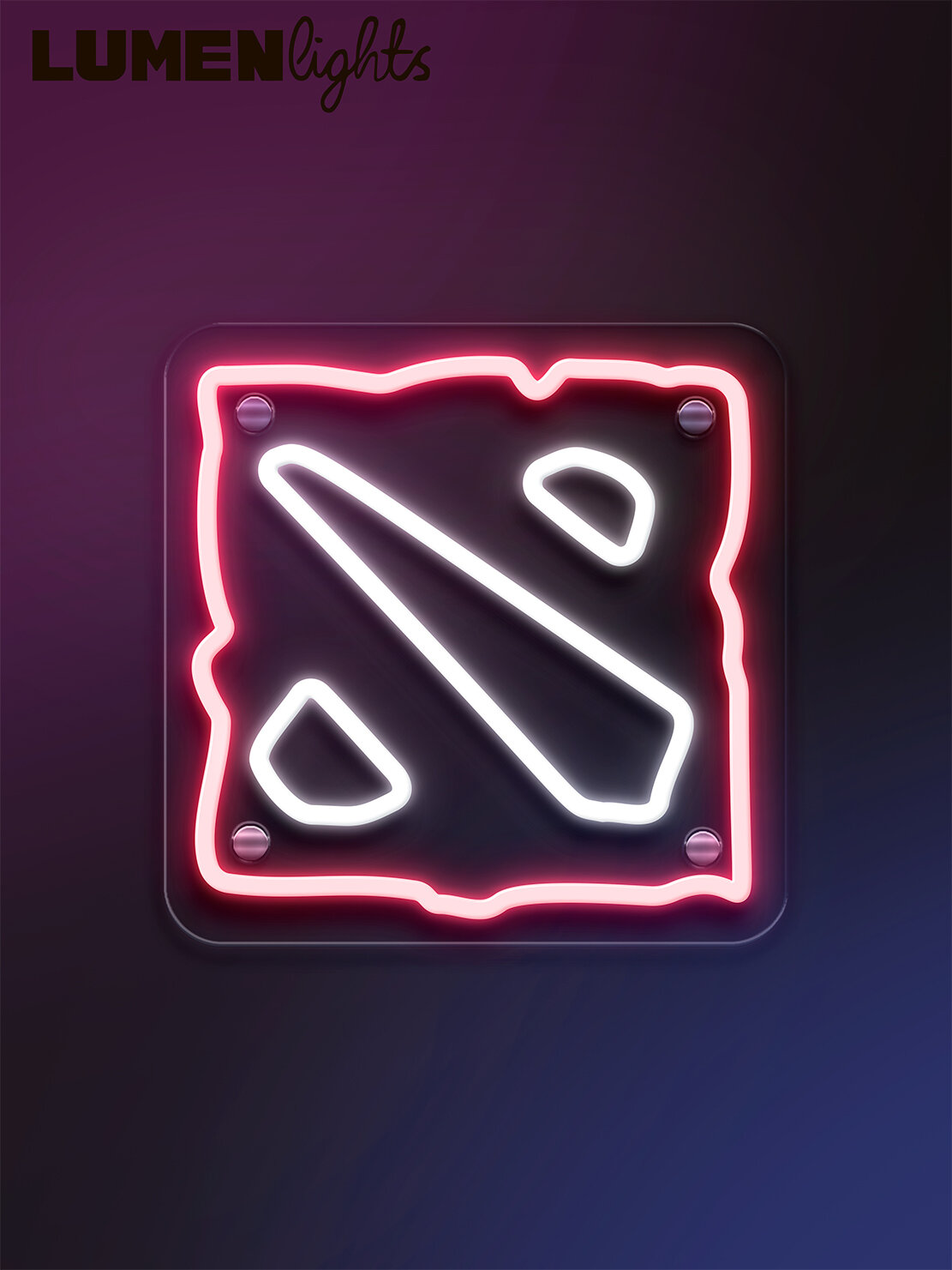 Неоновая вывеска, светильник декоративный Dota 2, 200х200 мм.