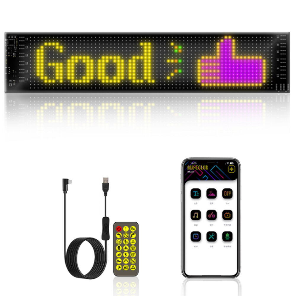 Панель светодиодной матрицы портативная с Bluetooth гибкий дисплей полноцветный экран для автомобильной рекламы с управлением через приложение IP65 водонепроницаемый поддерживает отображение состояния езды/текста/анимации/ритма/изображений/DIY с пультом