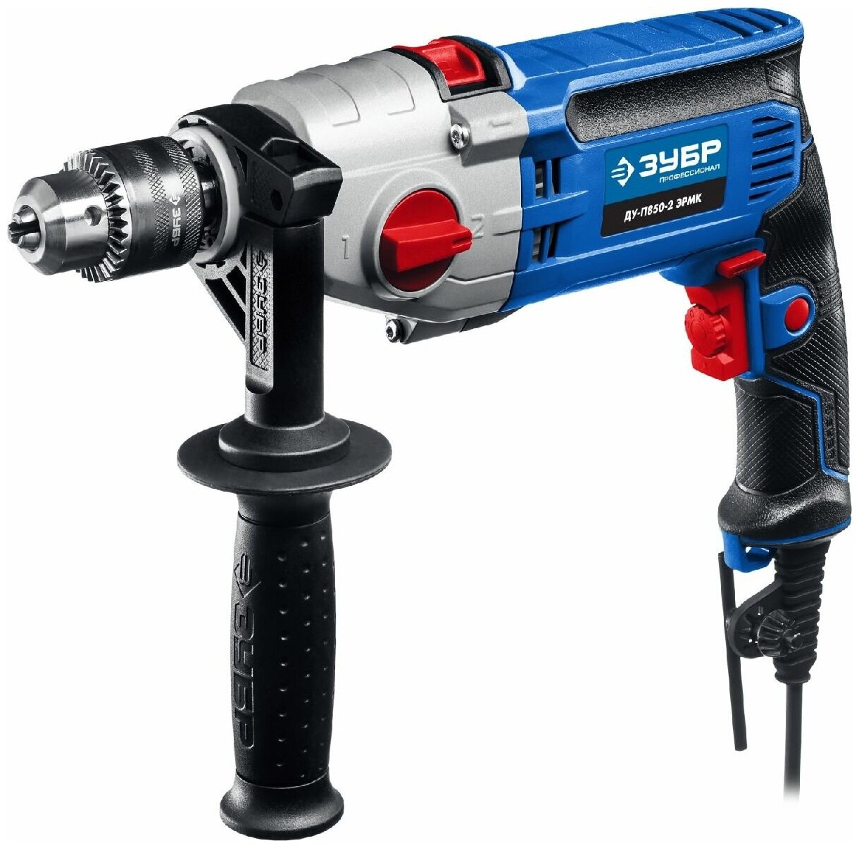 Ударная 2-х скоростная дрель в кейсе ЗУБР Профессионал 850 Вт ДУ-850-2 эрмк (ДУ-П850-2 эрмк)