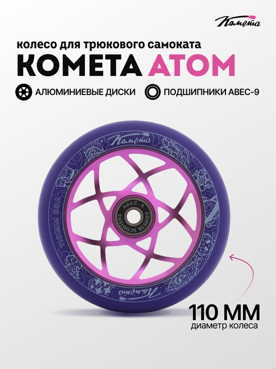Колесо для трюкового самоката Комета 110мм Атом (Фиолетовый / Фиолетовый)