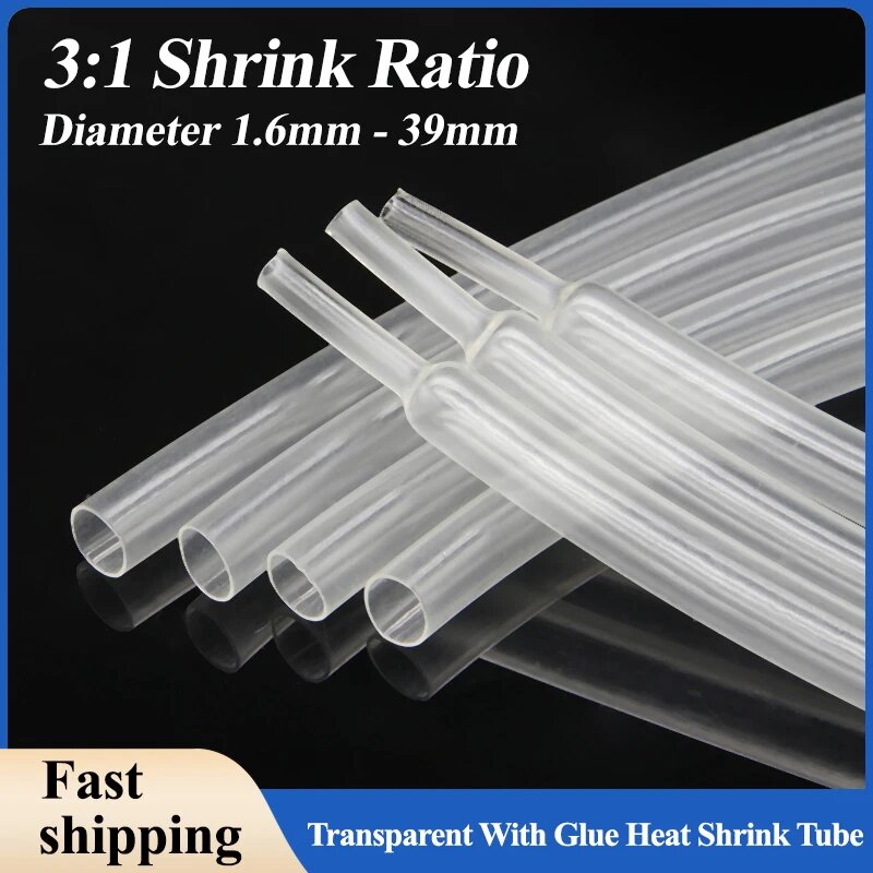 Прозрачная термоусадочная трубка с клеем 3:1, полиолефиновая, 1.6~39 мм 3.2mm, 8 meters