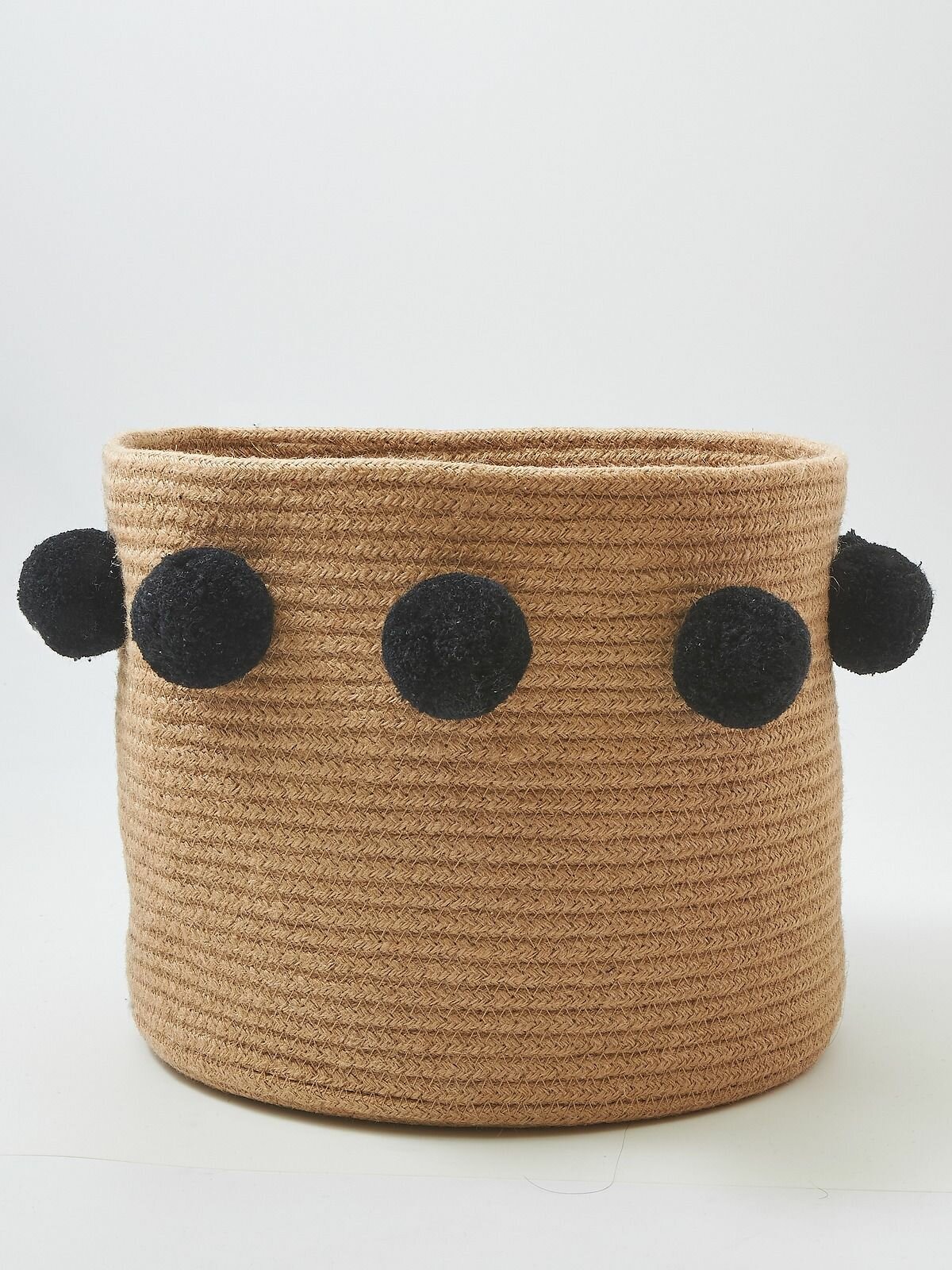 Корзинка джутовая с помпонами для хранения игрушек, вещей плетеная, 30х26см