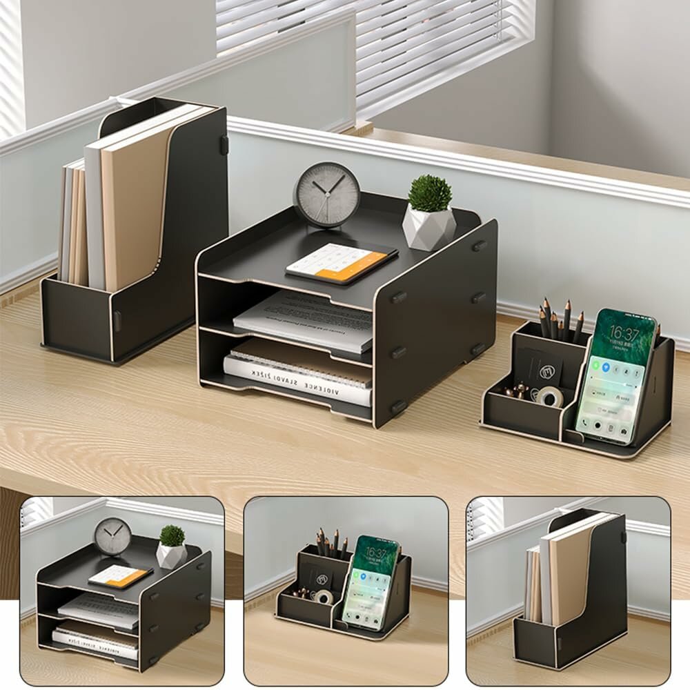 Органайзер Braumann "3 в 1", для канцелярии/офисных принадлежностей, МДФ, чёрный