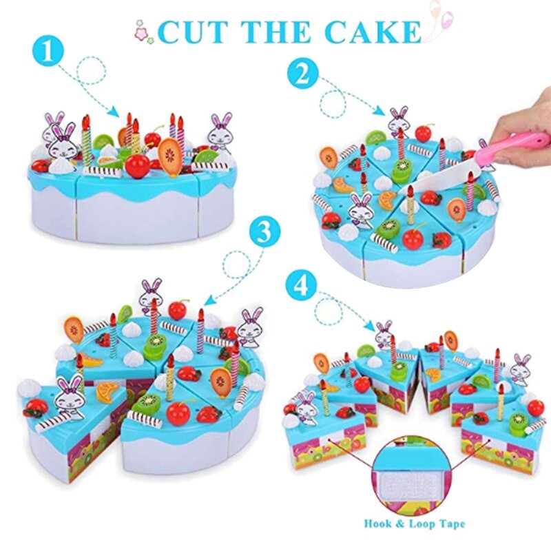 SRIWEN ролевые игры еда для детей, 70 шт. набор игрушек для резки торта на день рождения со свечами фруктовый десерт, кухонная игрушка для детей, малышей, мальчиков и девочек, возраст 3, 4, 5 лет, синий