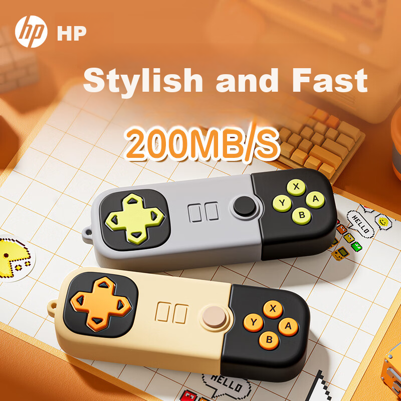 HP 32GB USB3.2 Gamepad USB Flash Drive Creative Game Controller Flash Drive High Speed 200MB/s for Study Office Bidding Computer Car Universal Large Capacity U Disk