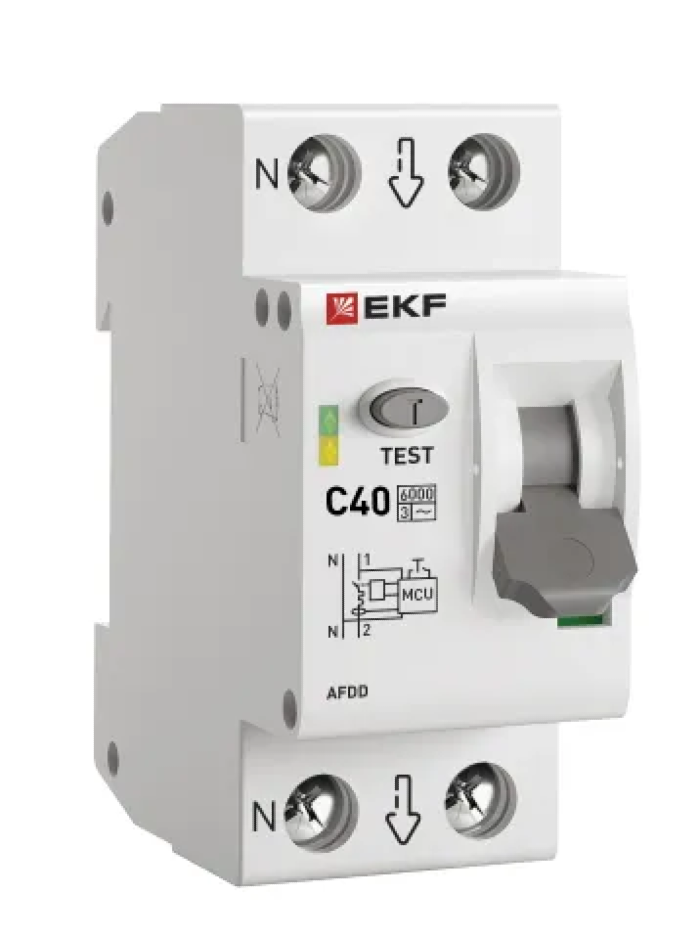 Устройство защиты от дугового пробоя EKF / ЕКФ PROxima c автоматическим выключателем, двухполюсное, в пластиковом корпусе, серый, 40А, 6кА 230В, IP20 / электрика