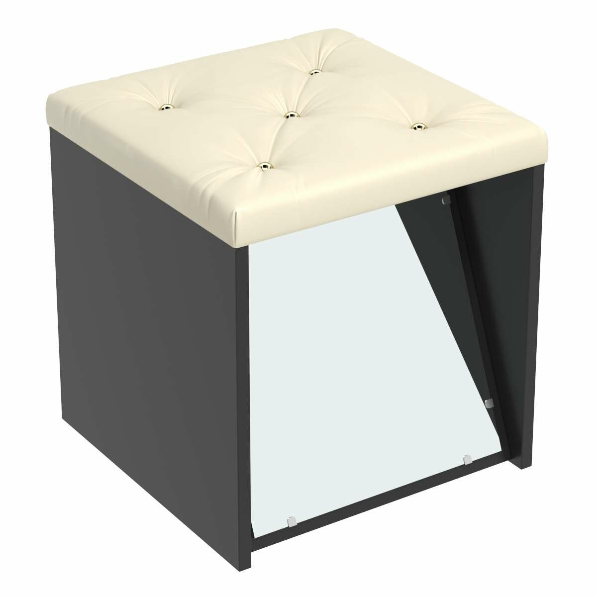 Пуфик с зеркалами экокожа кремовая №1 (карета - золото), Черный. Производитель товара - компания ТОБ.
