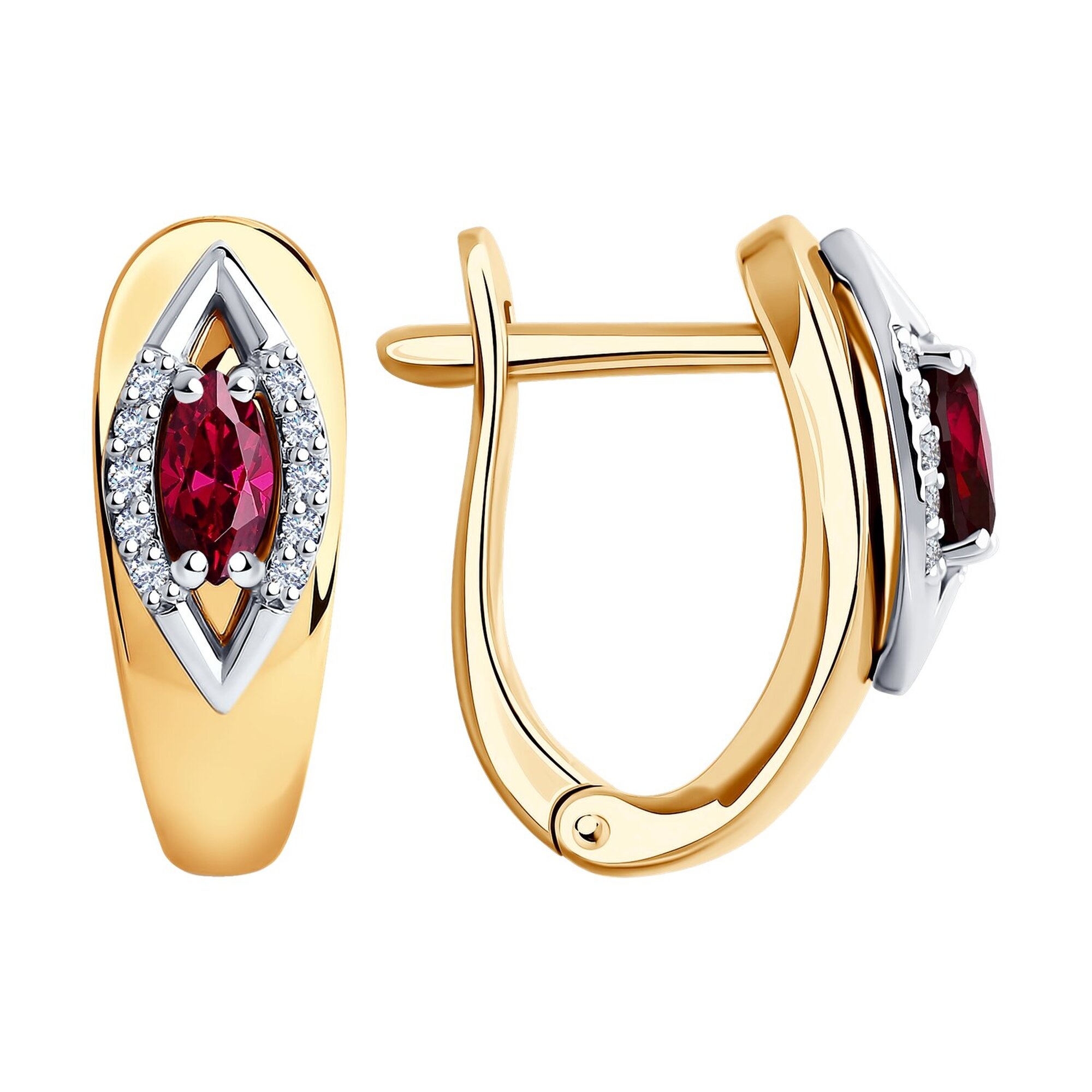 Серьги, красное золото, 585 проба, рубин, бриллиант