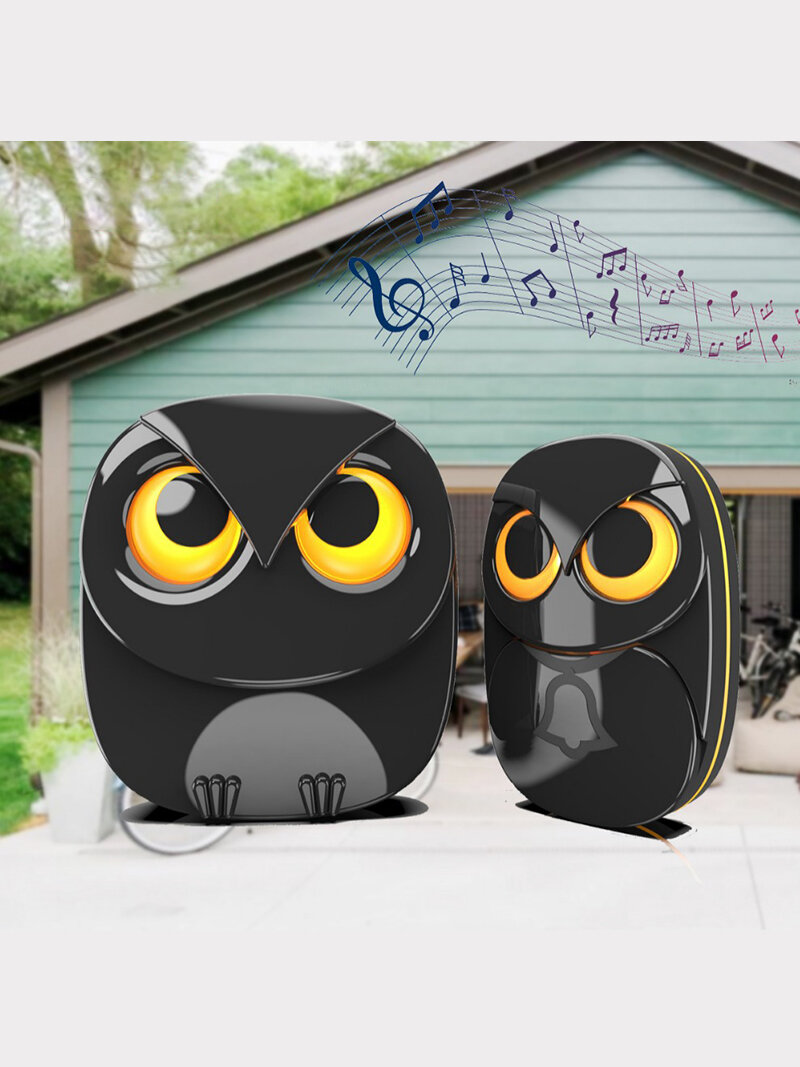 Уличный звонок Owl, звонок дверной, беспроводной, с козырьком, 35 мелодий, жёлтый/чёрный