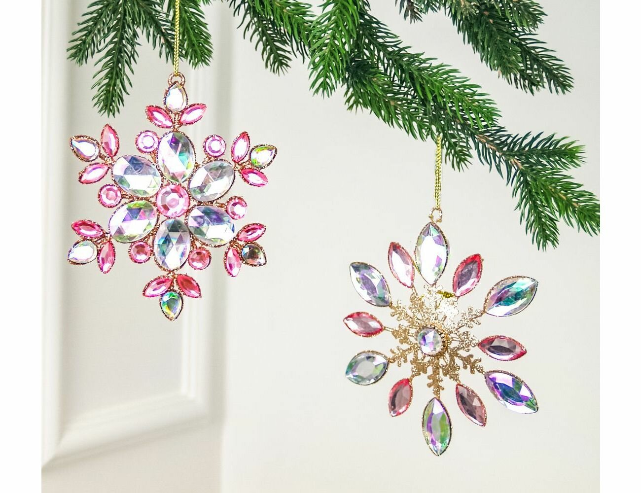 Набор ёлочных украшений снежинки - самоцветы, стразы, 12-13 см, 2 шт, Kurts Adler D3999-набор