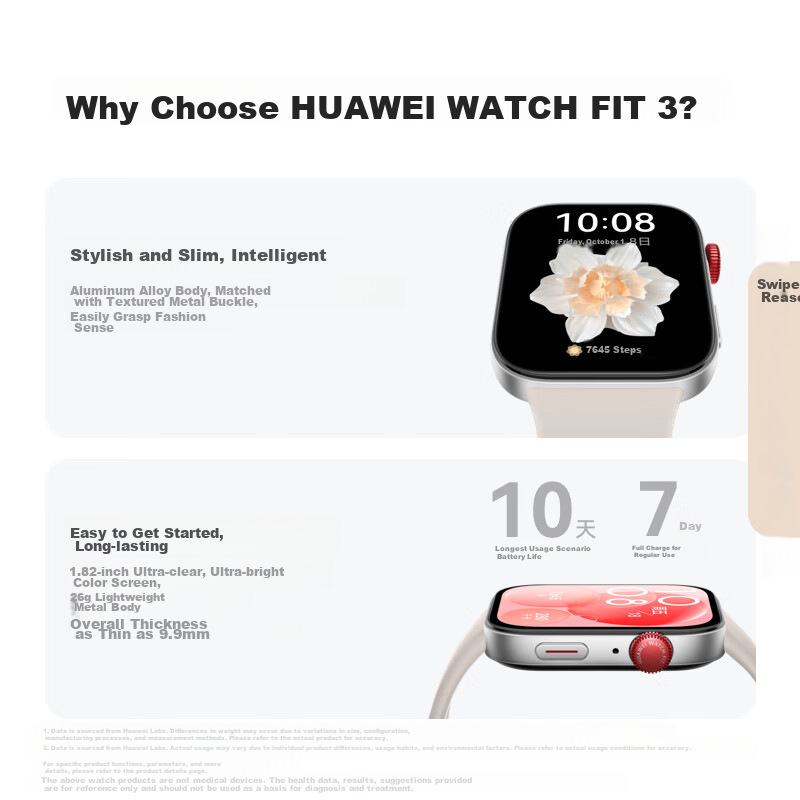 Huawei WATCH FIT 3, 15% National Subsidy, Smartwatch, Phantom Black, Slim Large Screen, Fitness Tracking, for Men And Women, Couples' Watch