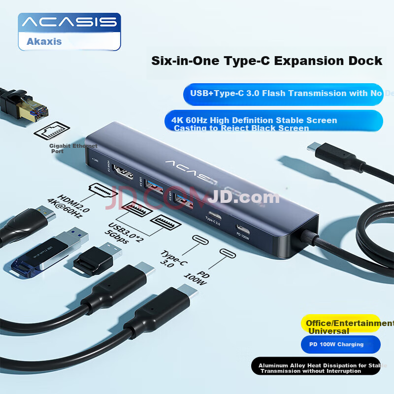 Acasis Type-C Thunderbolt 4 Docking Station Apple Mac Desktop Docking Station Adapter USB-C Splitter HDMI 4k Gigabit Ethernet Port 1m DS-9902-LAN
