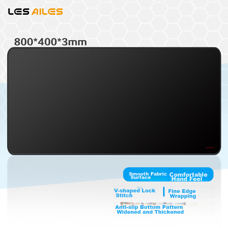 Feidun LESAILES Gaming Mouse Pad Large Size, Thickened with Locking Edge, Office Computer Keyboard Desk Pad, Black 800*400*3mm