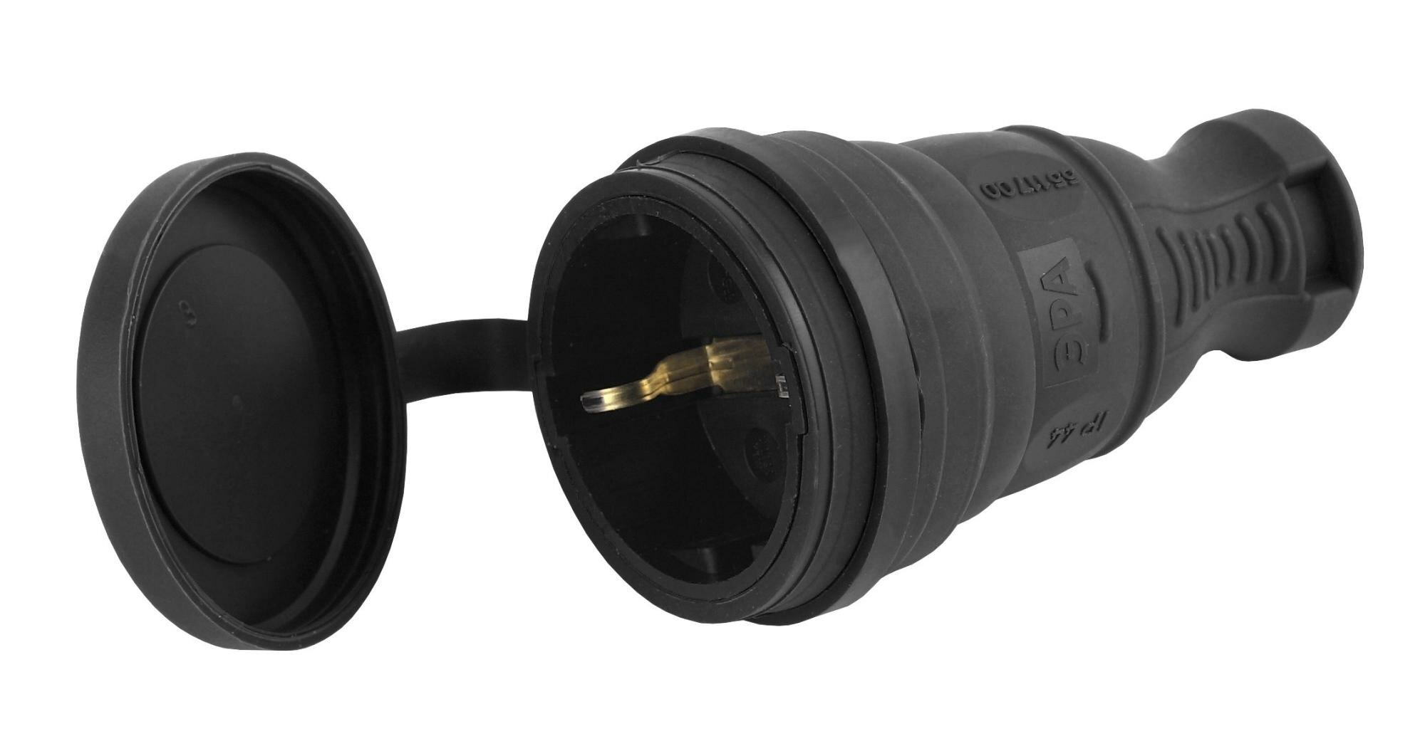 ЭРА R8-B-IP44 Разъём каучуковый c/з прямой 16A черный, Б0044541