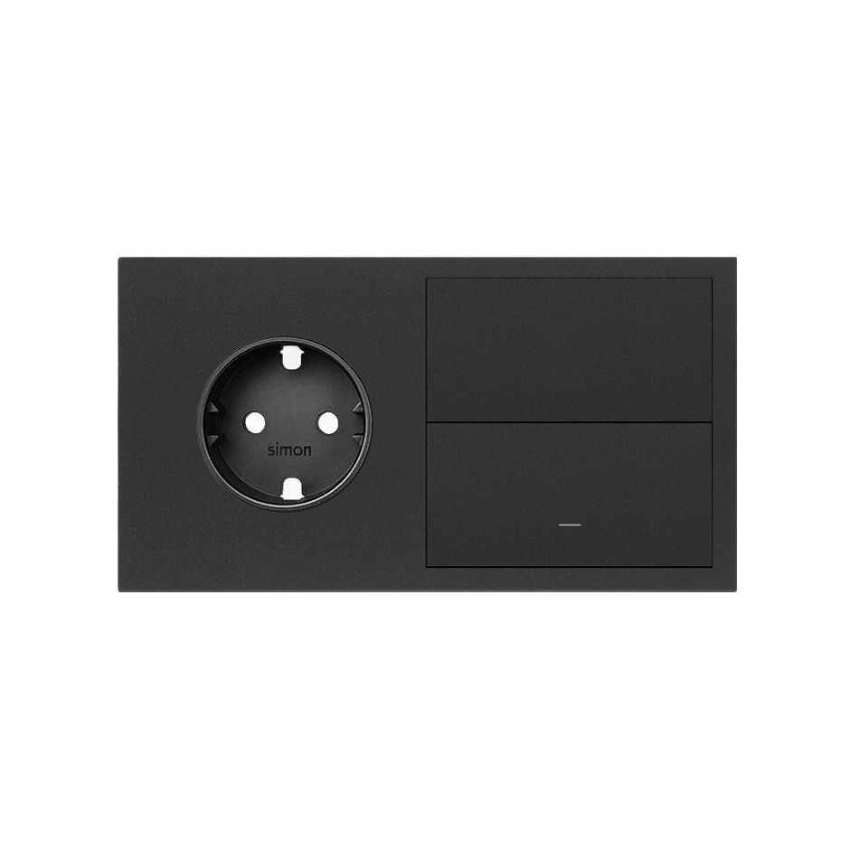 Simon 100 Черный матовый Кит 2 поста, фронт. Накладка на 1 розетку Schuko + 1 клавиша выключателя + 1 заглушка, 10020203-238