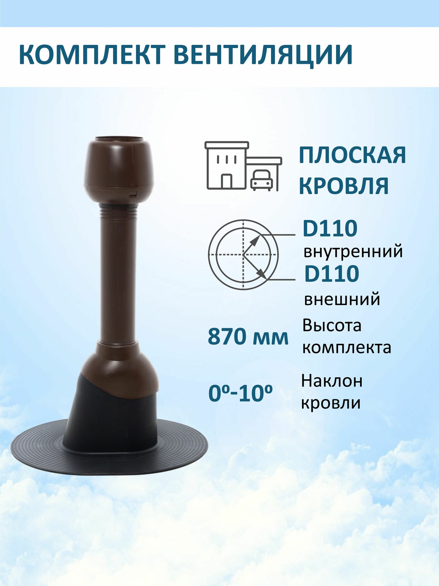 Комплект вентиляции: Колпак D110, вент. выход 110 не утепленный, для плоской кровли, RAL8017