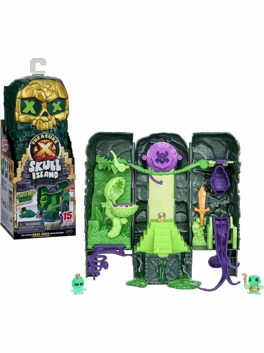 Игровой набор Treasure X Lost Lands Skull Island Swamp Tower Micro Playset, 15 уровней приключений.