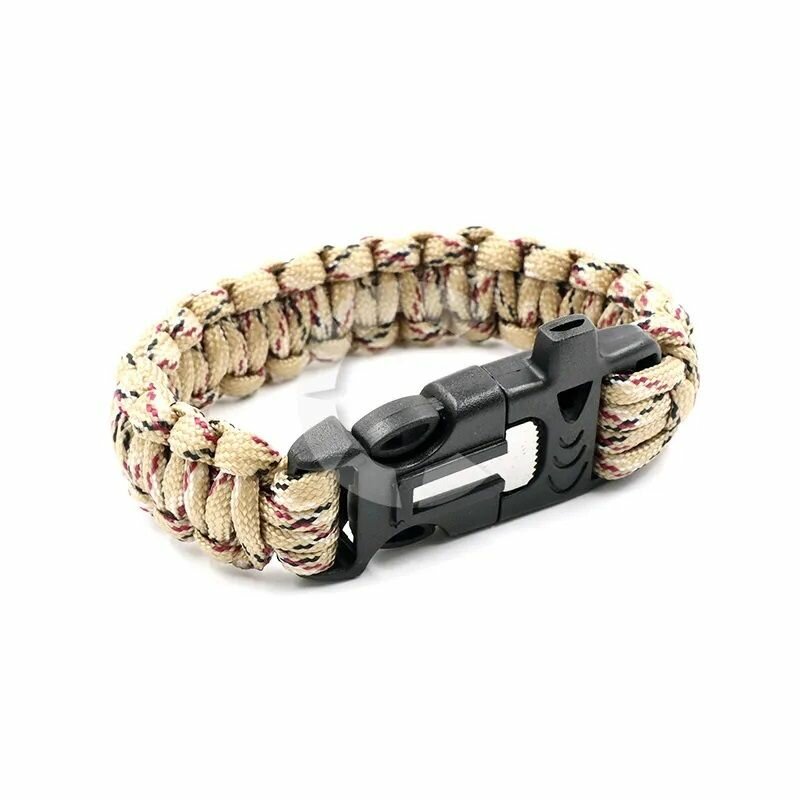 Браслет «следопыт» из паракорда со свистком и огнивом бежевый