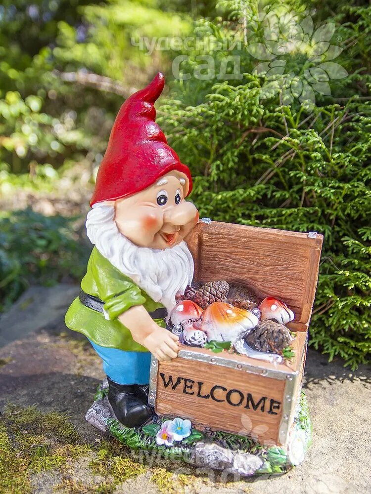 Фигура садовая с подсветкой "Гном кладоискатель" чудесный САД