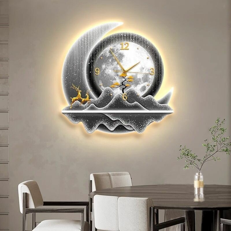 Светящиеся настенные часы в форме луны