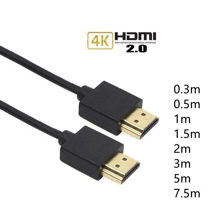 Ультратонкий HDTV-кабель 4K 60 Гц Высокоскоростной тонкий HDMI 2,0 OD 3,2 мм Аудио-видео кабель 0,3 1 м 1,5 м 2 м 3 м 5 м для HDTV ноутбука-проектора