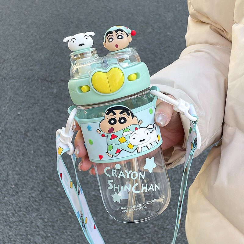 Crayon Shin-chan двойная питьевая чашка для мальчиков и девочек, летняя, для школьников, специальный чайник для улицы, переносная, соломенная чашка