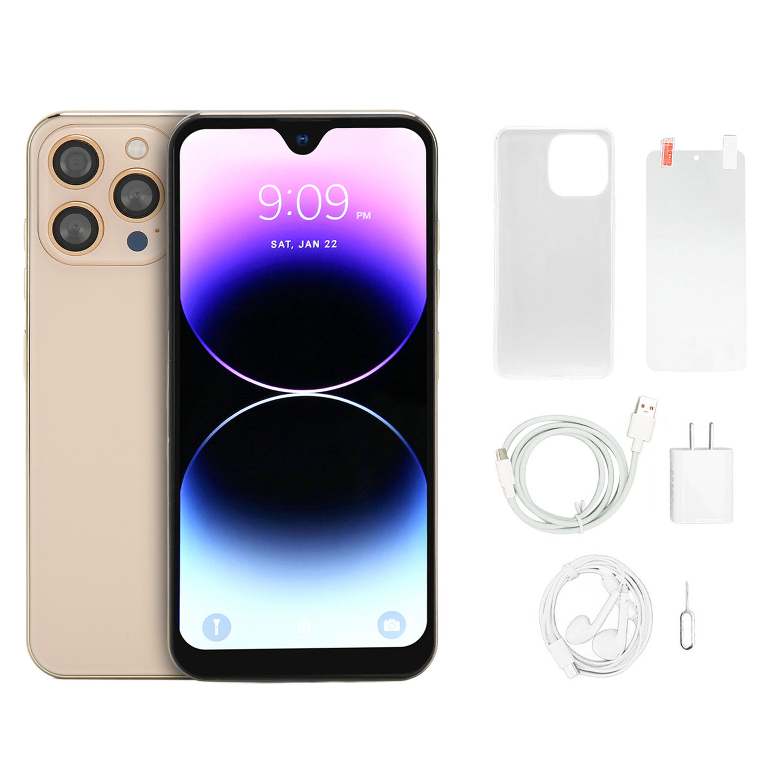 I14 Pro Max 6,7 -дюймовый сотовый телефон 5G Dual -полос Wi -Fi 8bg 256GB 4G разблокированный сотовый телефон с передней 16 -мегапиксельной камерой задней 32 -мегапиксельной камеры 100–240 В золотой американский платеник