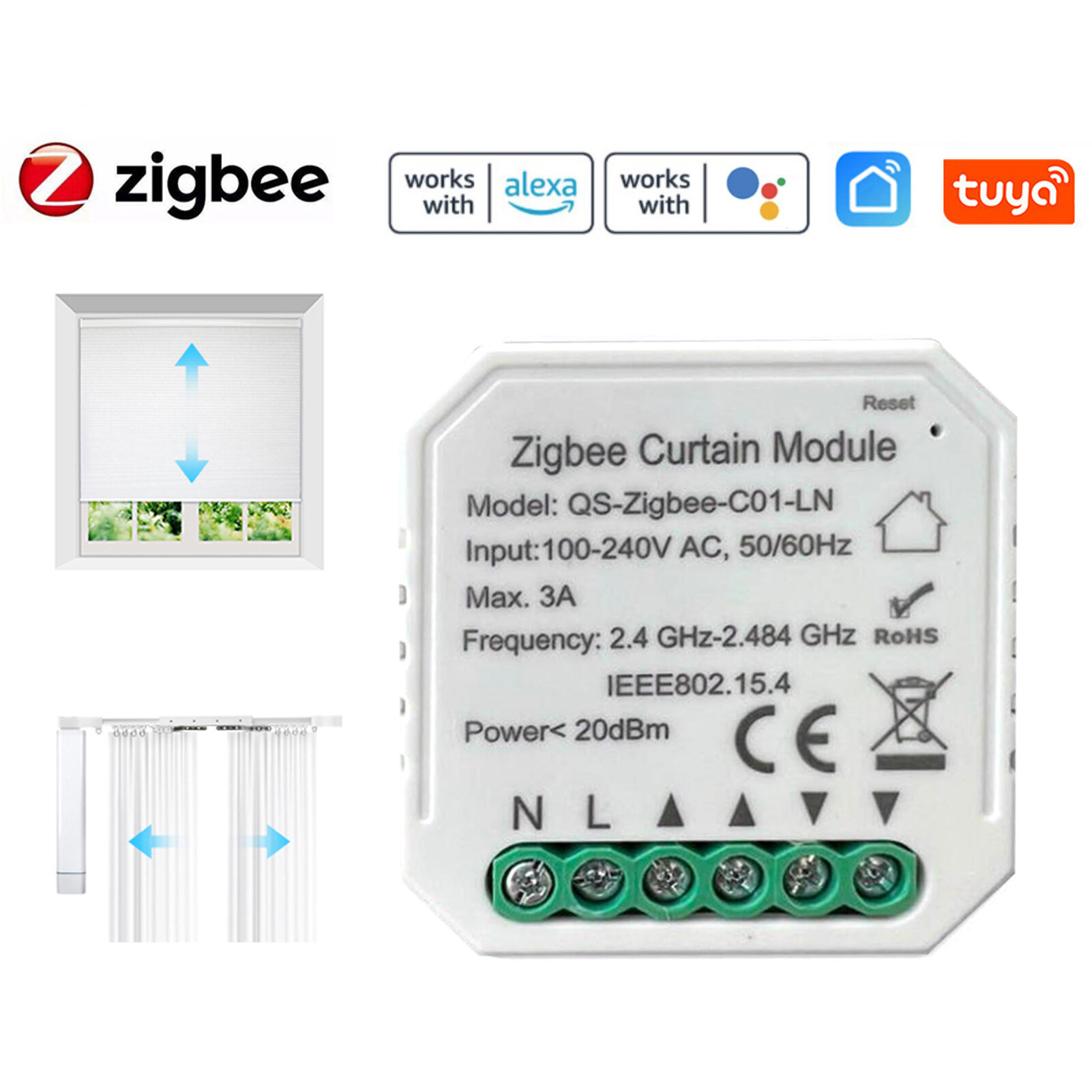 Интеллектуальный модуль для штор Tuya ZigBee, умный дом, DIY-инструмент, совместимый с многофункциональным контроллером домашней автоматизации Alexa