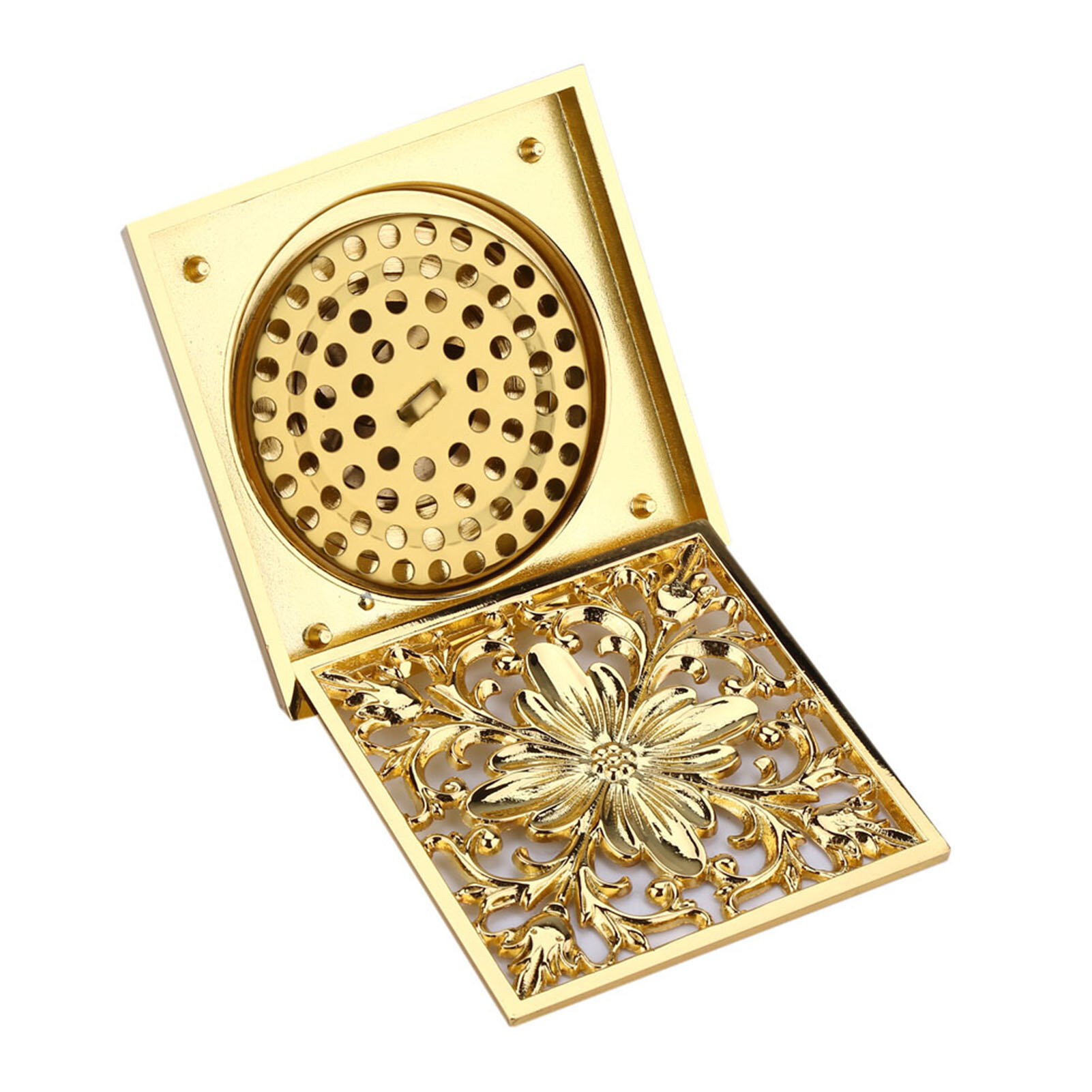 Дренаж для пола квадратный антик-бронза с сеткой для ванной комнаты, уборной, аксессуары для водоотведения и очистки, материал латунь, цвет как на картинке, паттерн цветы, размер панели 10x10cm, глубина водоподачи ≥6cm, длина водопровода ≥5cm, вес 411g,