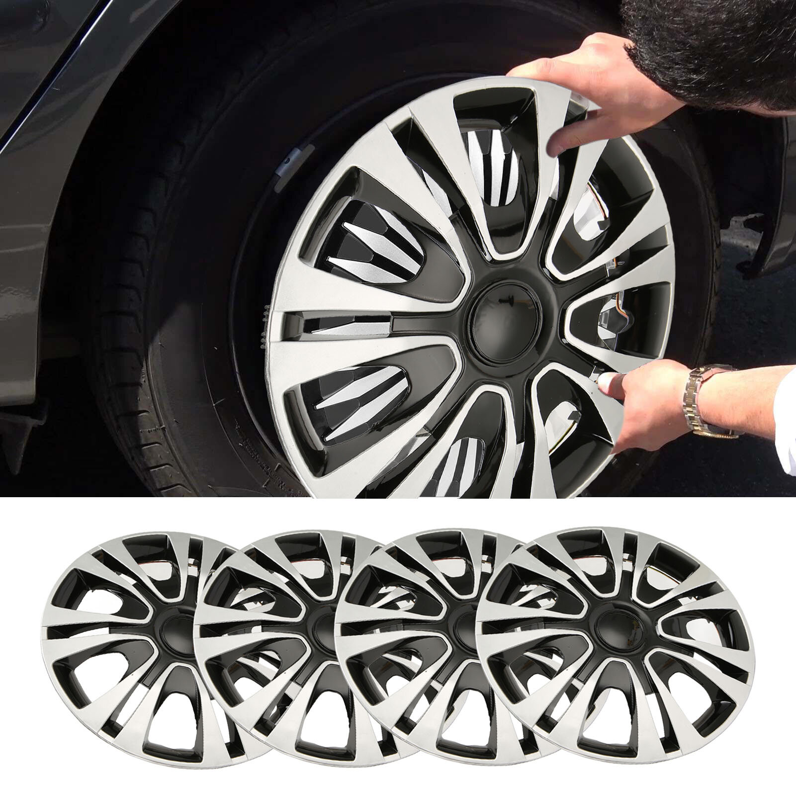 4 шт. крышка ступицы черного, серебристого цвета, простая установка, защитная крышка ступицы колеса для автомобилей, грузовиков, фургонов, 13 дюймов, стальное колесо