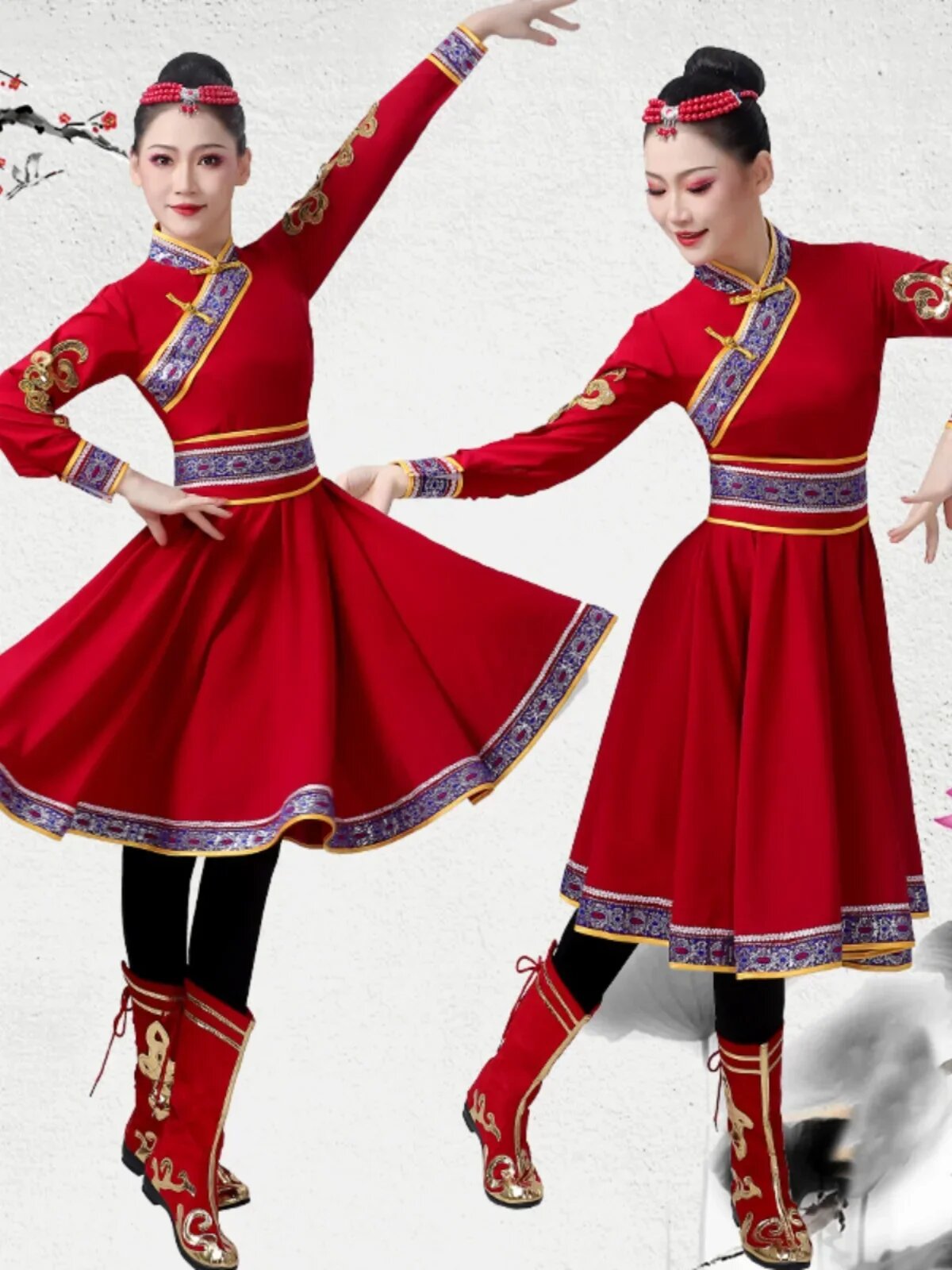 Женский монгольский танцевальный костюм, XXL, красный