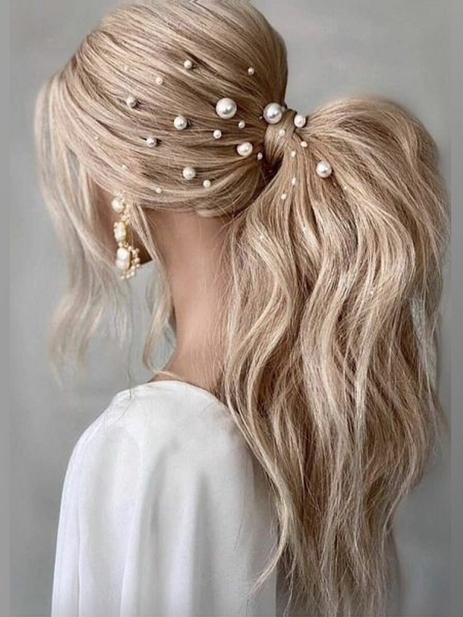 Шпильки для волос с бусинами MAVO .18 шт. Серебро. Украшение для волос. Свадебное украшение. Праздничная прическа.