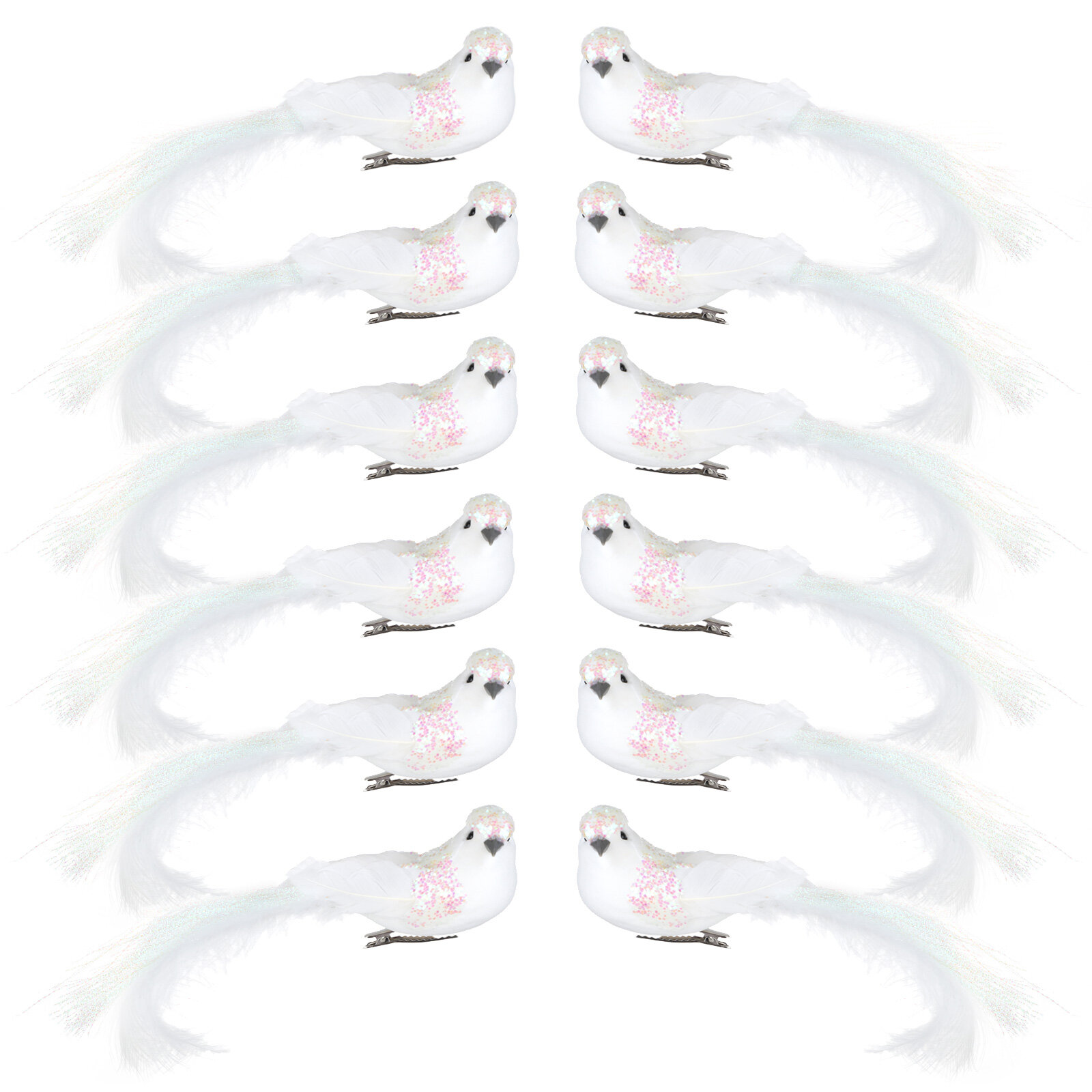 12 искусственных птиц на зажимах для рождественского декора, реалистичные фигурки птиц с белыми перьями.