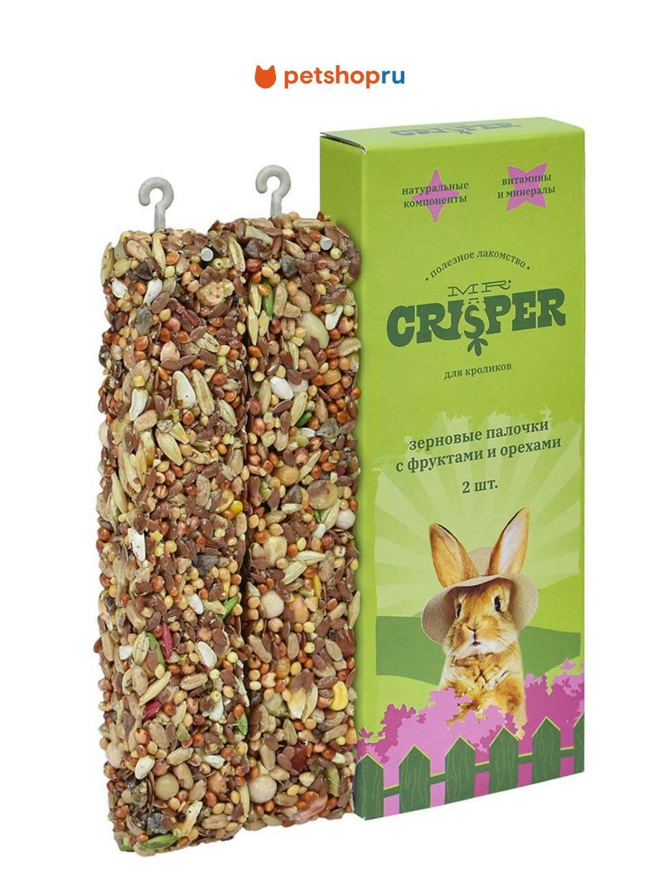 MR.Crisper Лакомство для крупных грызунов: зерновые палочки с фруктами и орехами, 2 шт, 90 г