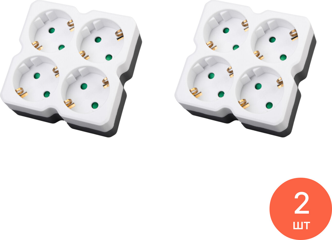 Разветвитель электрический сетевой REXANT / Рексант с заземлением, 4 розетки 16А белый, 11-1073 (комплект из 2 шт)