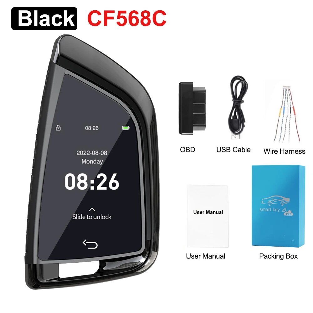 Смарт-ключ CF568 Black с ЖК-дисплеем для BMW, Benz, Audi
