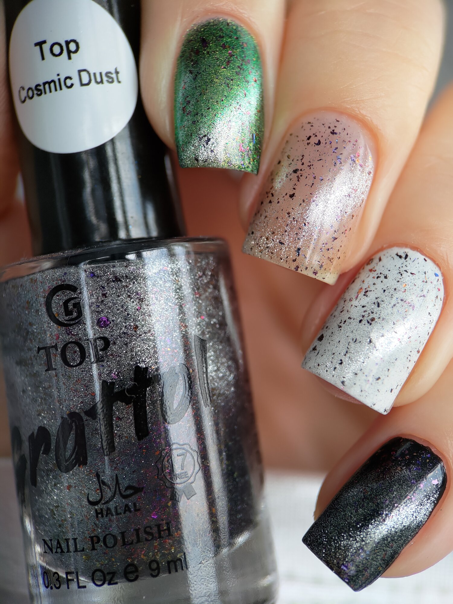 Grattol Top Cosmic Dust - Топ для ногтей с эффектом космической пыли и 3D-градиентом, 9 мл