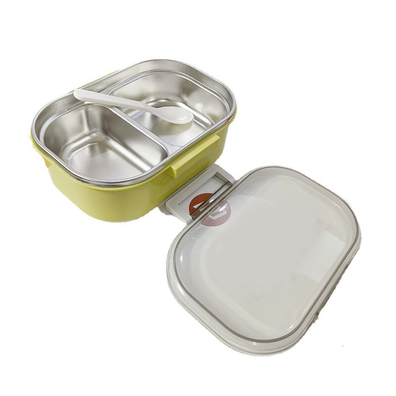 Коробка для ланч из нержавеющей стали корейский стиль 2 отсека Bento Box Metal Food Contain для детей взрослые ученики офисные работники Chartreuse
