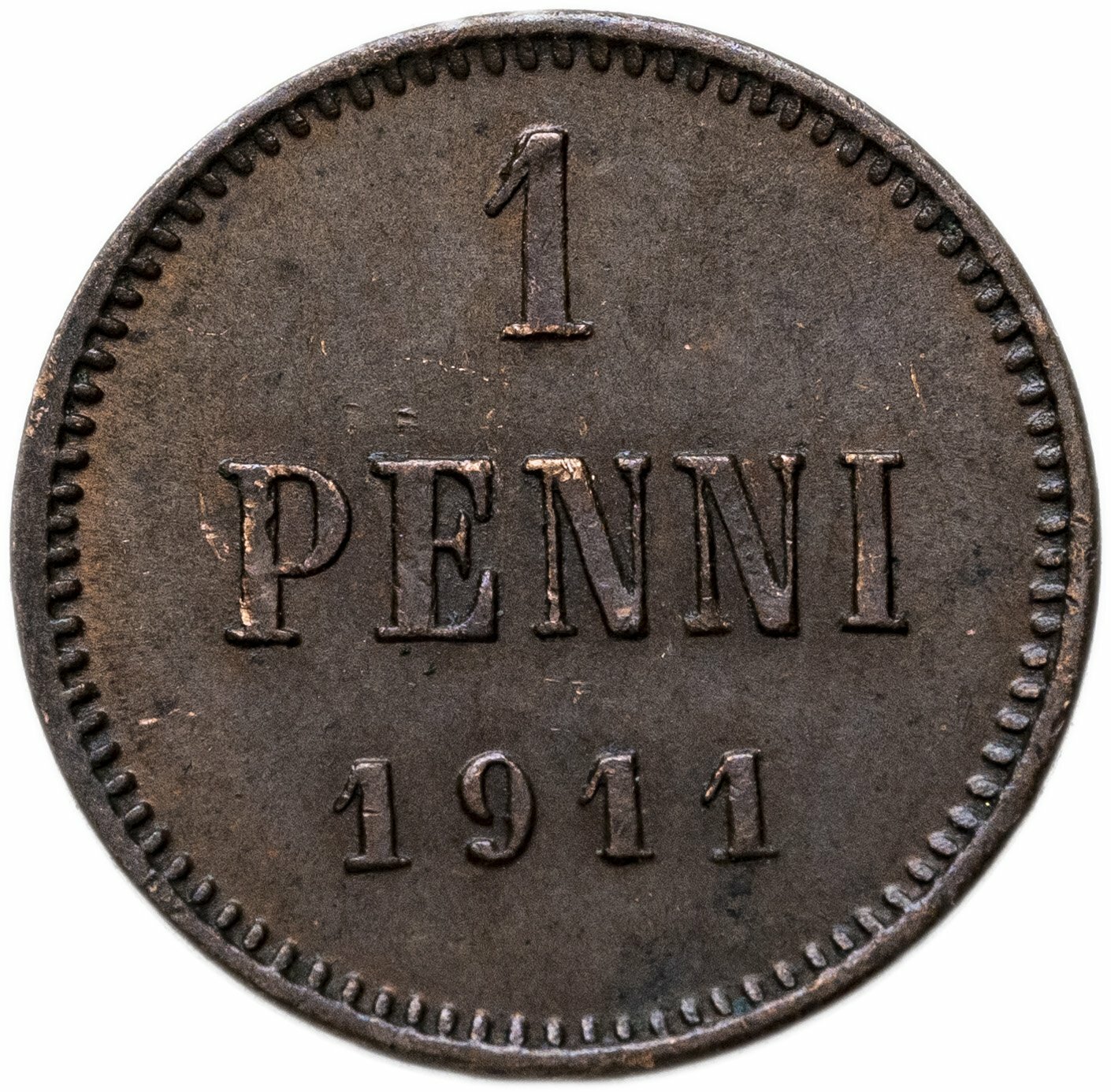 1 пенни penni 1911 Российская Финляндия, Медь, в сохранности AU