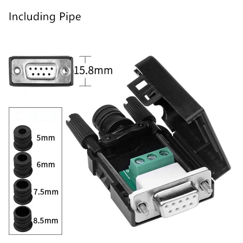 Разъем DB9 COM RS232 9-контактный, Female Screw, 15.8mm